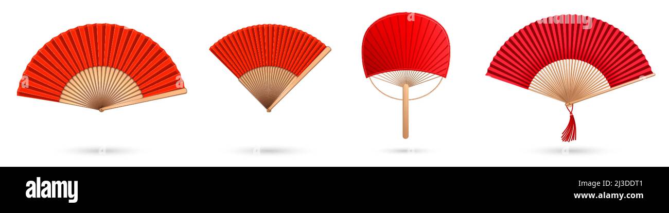 Chinese hand fan red and gold isolated handheld souvenir from China or ...