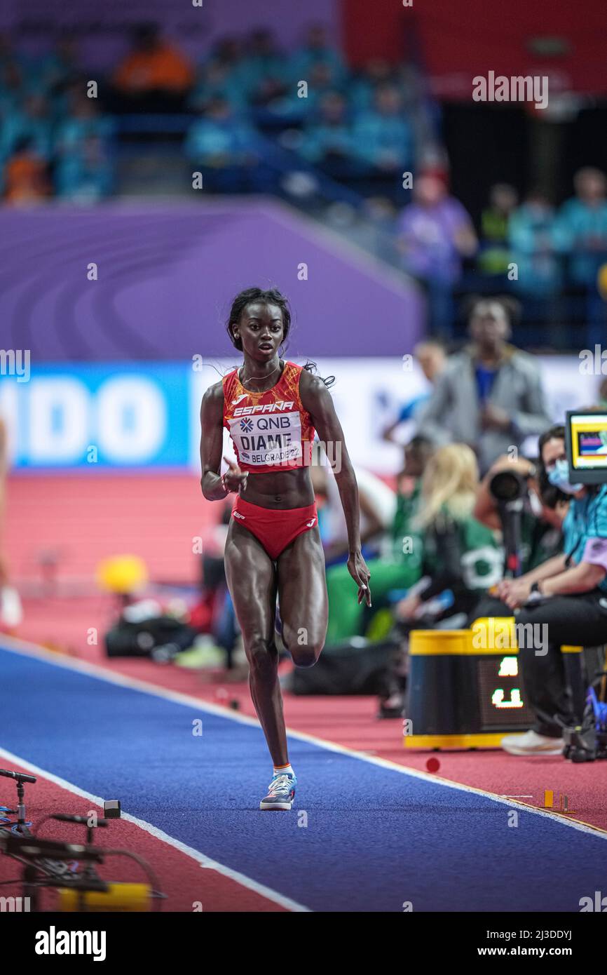 Fatima Diame jumping at the Belgrade 2022 Indoor World Championship in ...