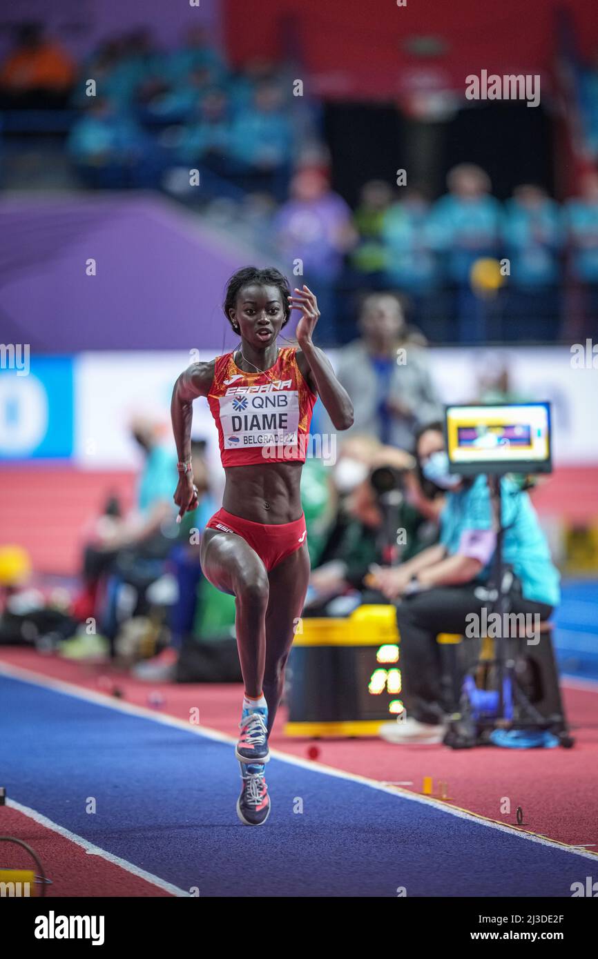 Fatima Diame jumping at the Belgrade 2022 Indoor World Championship in ...