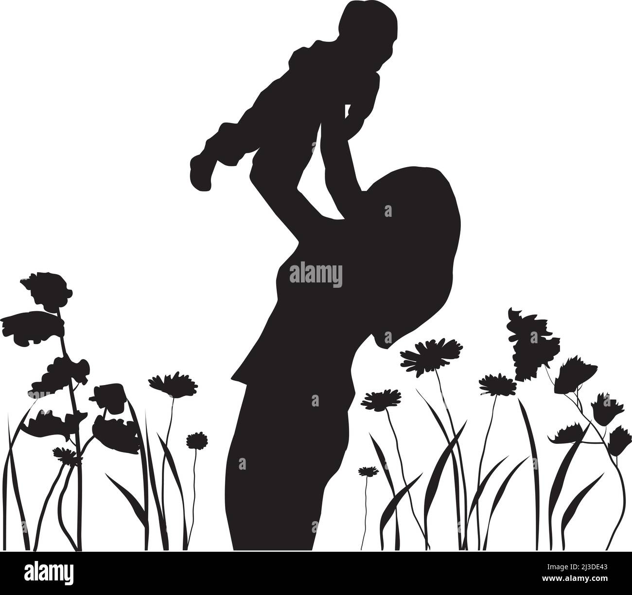 vector illustration of mother and a child, flowers, Mother's day ...
