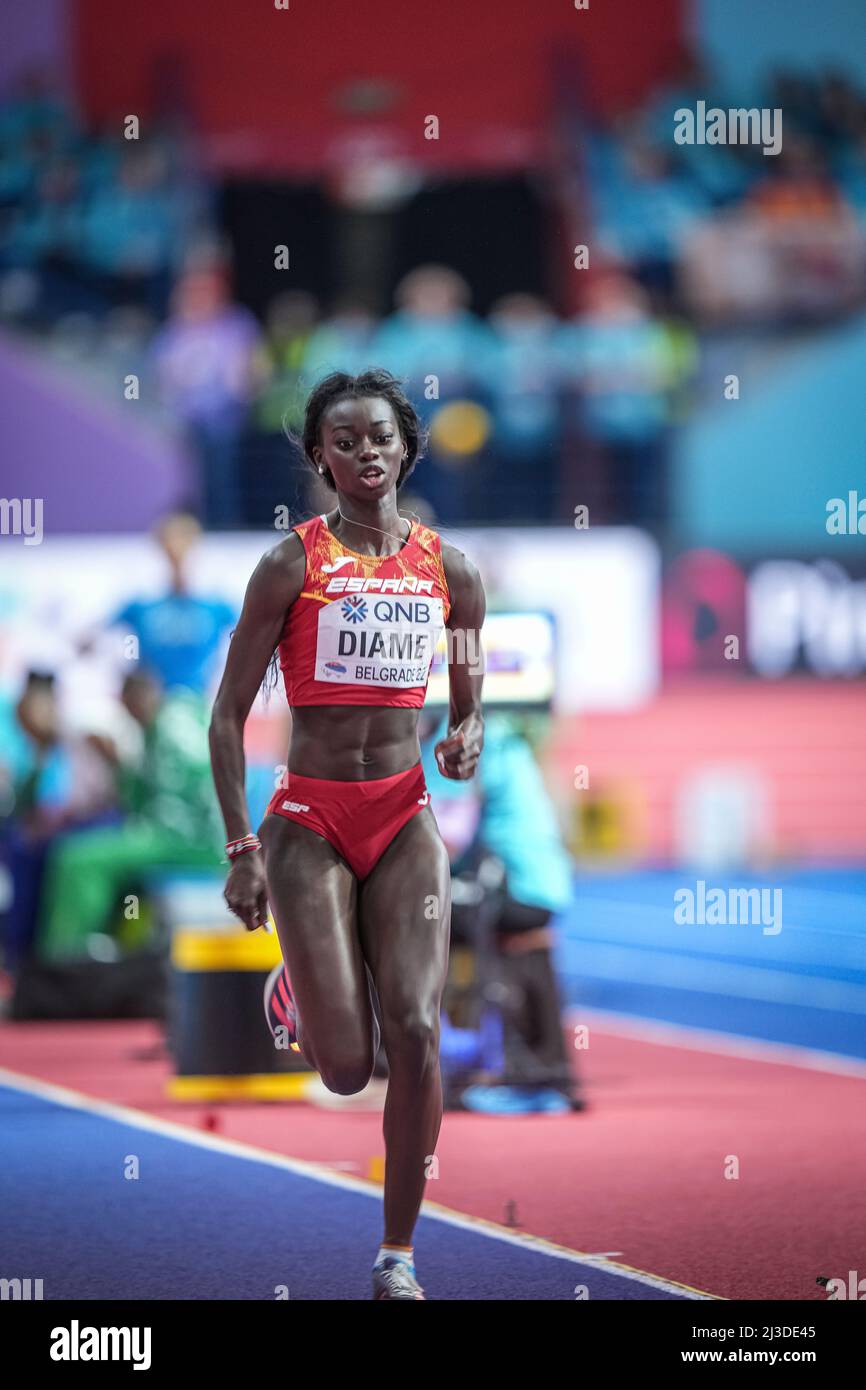 Fatima Diame jumping at the Belgrade 2022 Indoor World Championship in ...