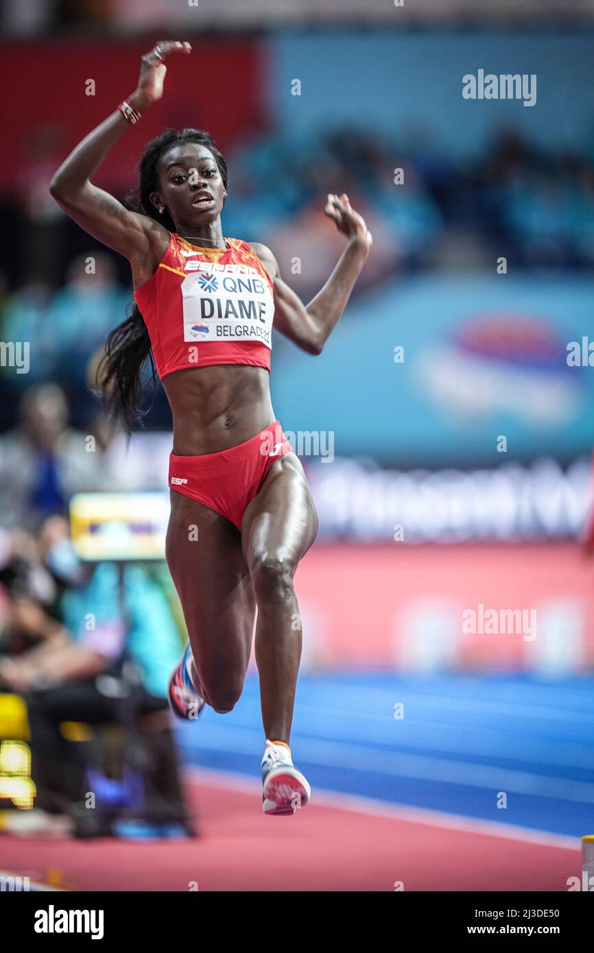 Fatima Diame jumping at the Belgrade 2022 Indoor World Championship in ...