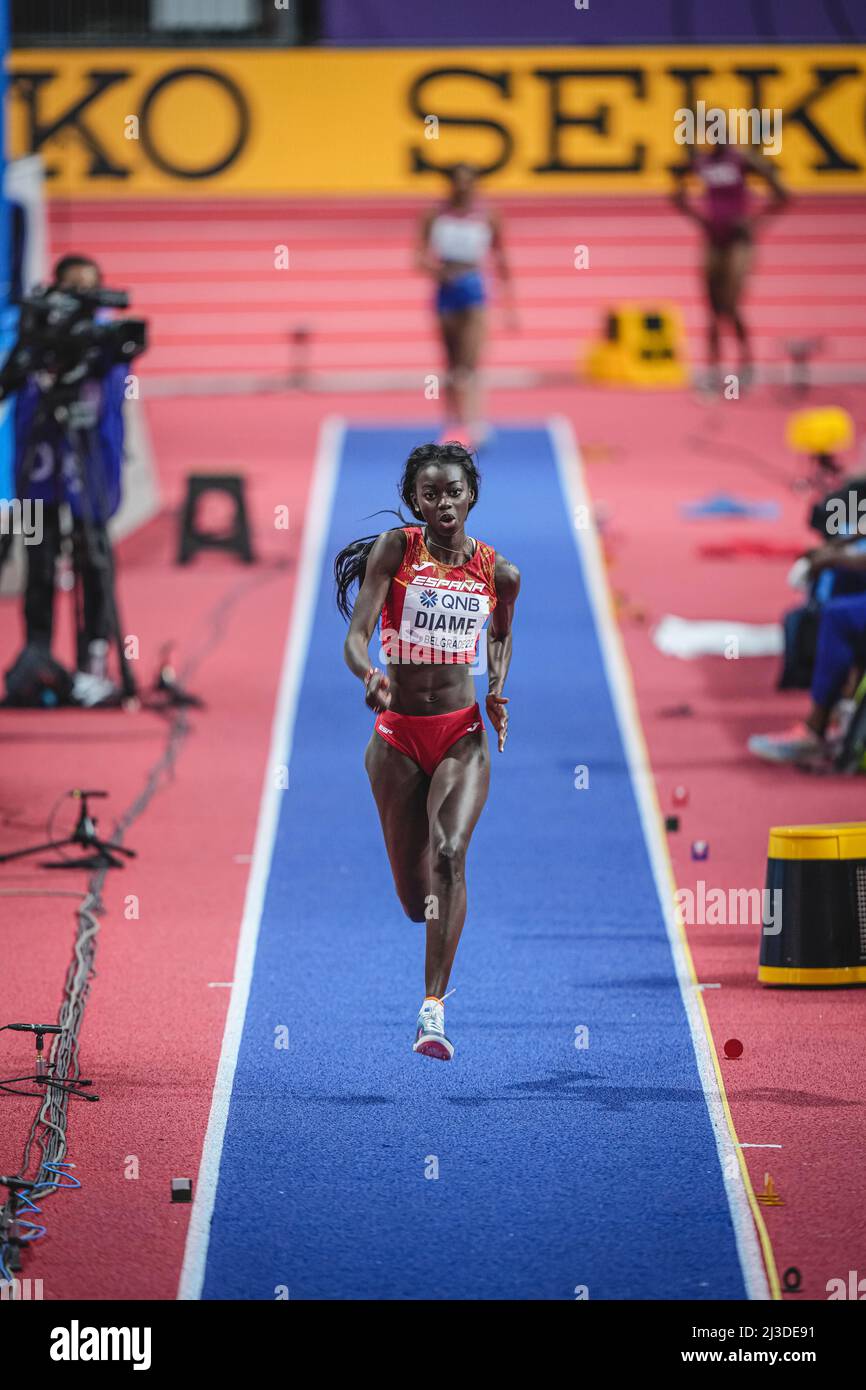 Fatima Diame jumping at the Belgrade 2022 Indoor World Championship in ...