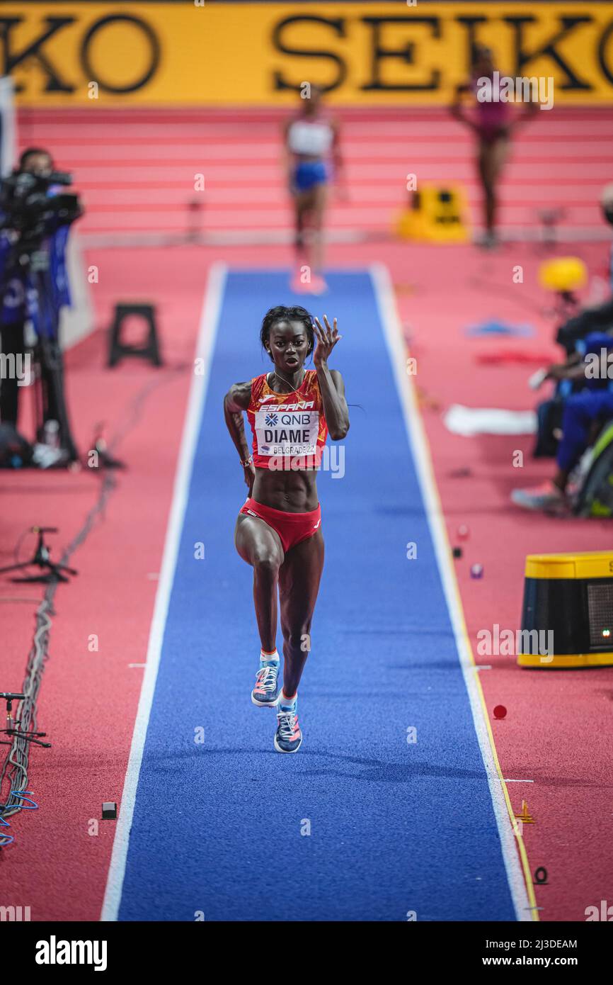 Fatima Diame jumping at the Belgrade 2022 Indoor World Championship in ...