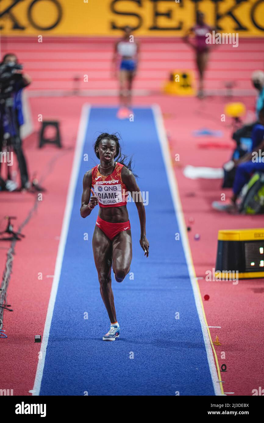 Fatima Diame jumping at the Belgrade 2022 Indoor World Championship in ...