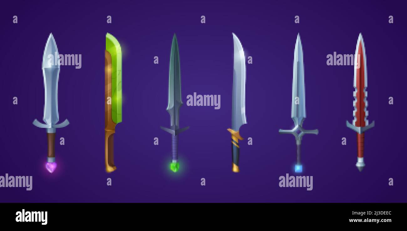 Set of magic swords, space laser futuristic or magical steel dagger and ...