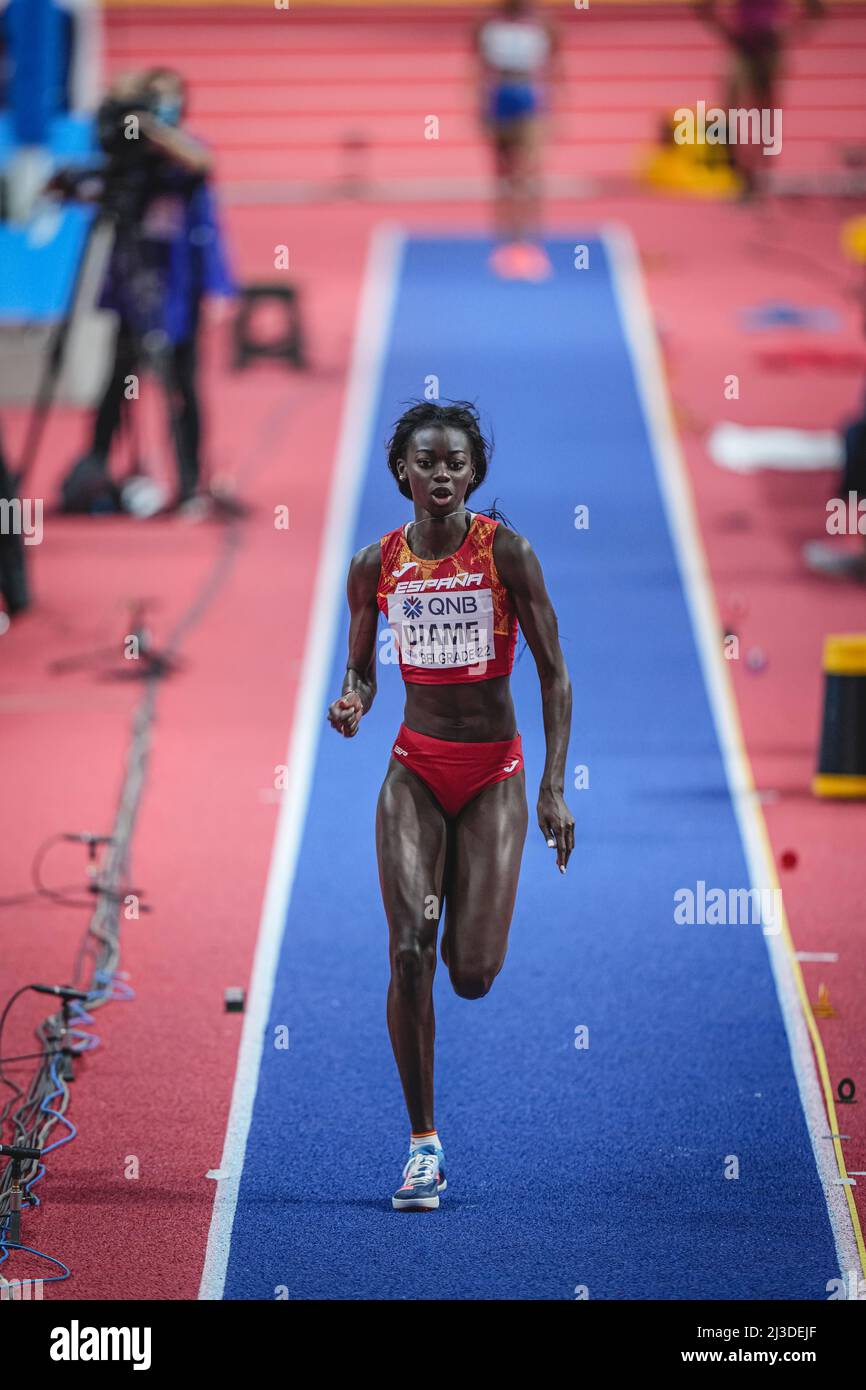 Fatima Diame jumping at the Belgrade 2022 Indoor World Championship in ...