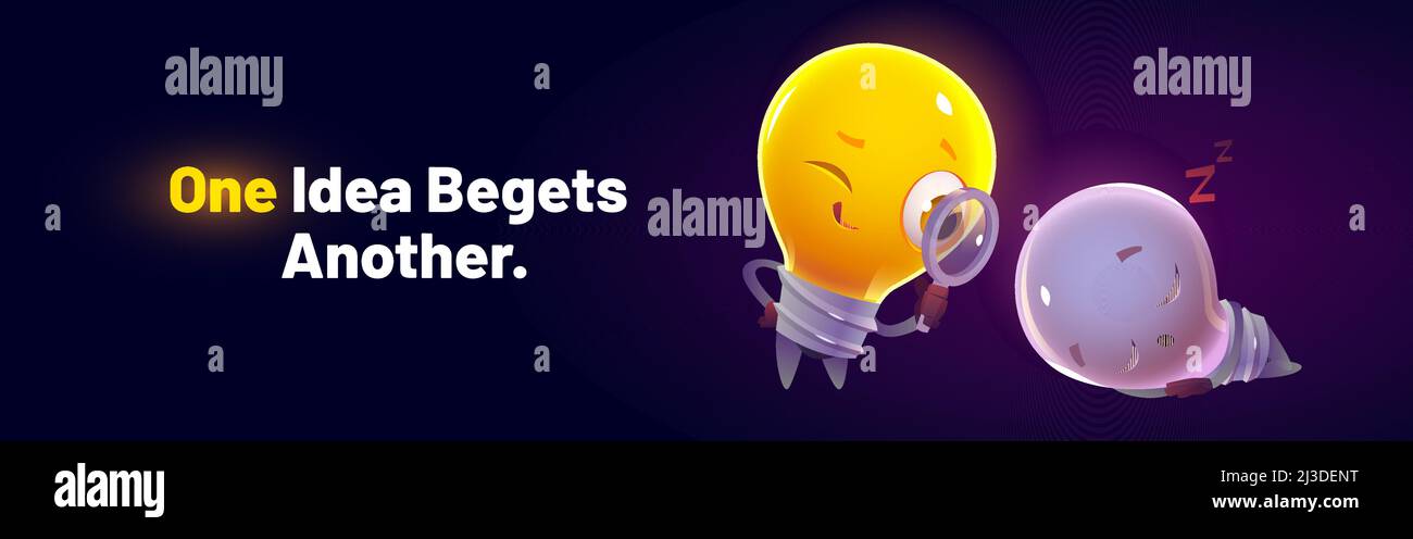 Poster with motivation quote and two light bulbs. Concept of one idea ...