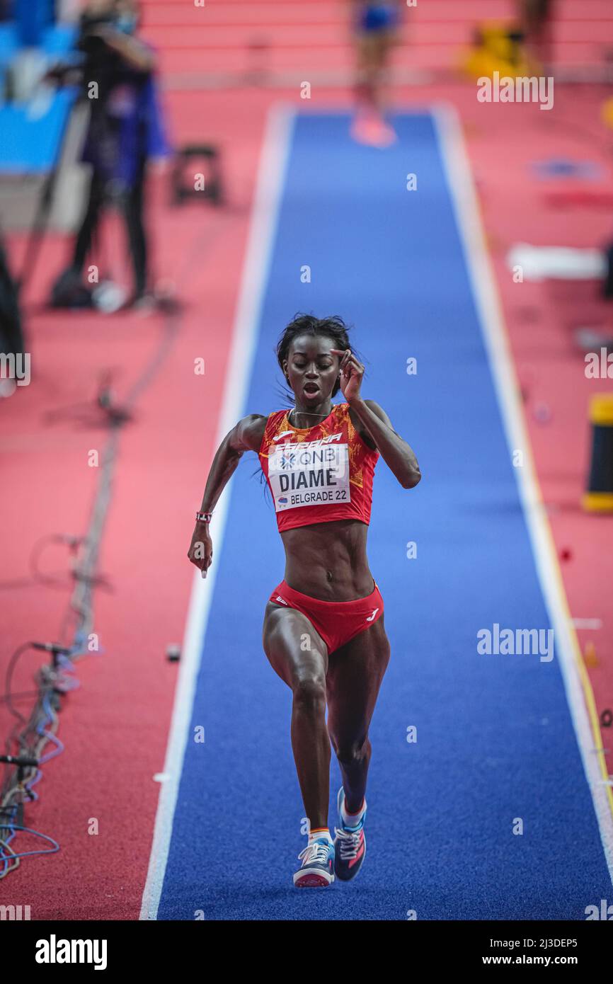 Fatima Diame jumping at the Belgrade 2022 Indoor World Championship in ...