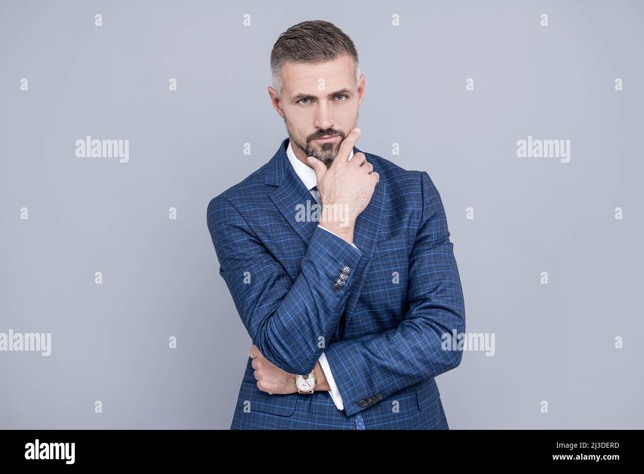 Making man look great. Professional man grey background. Formal style ...