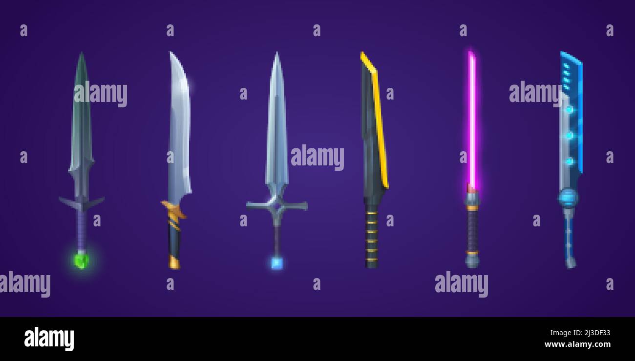 Medieval swords and futuristic laser weapons for game interface. Vector ...
