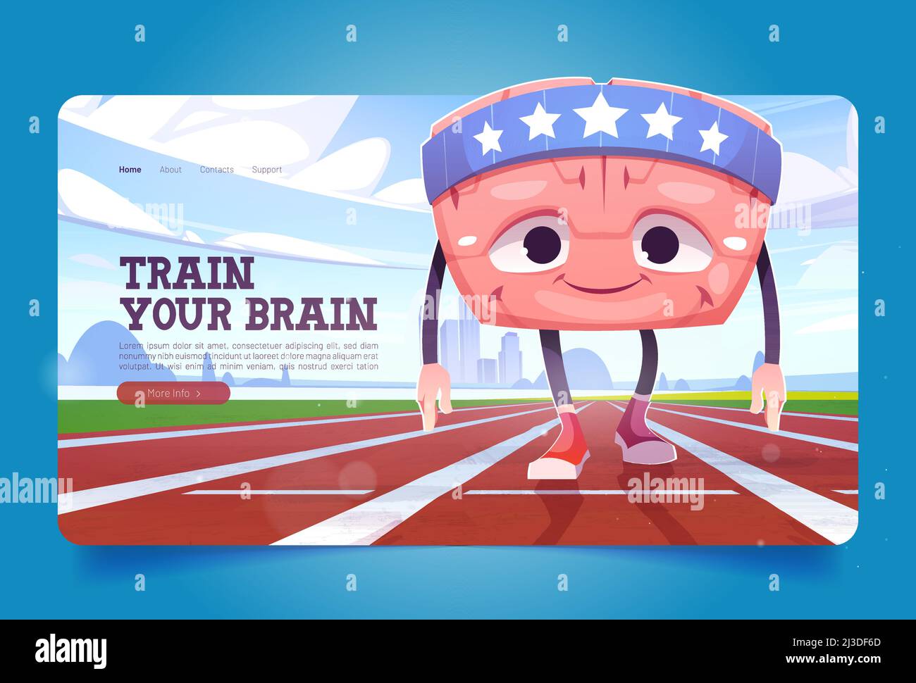 Train brain banner with cute runner character on stadium. Vector ...
