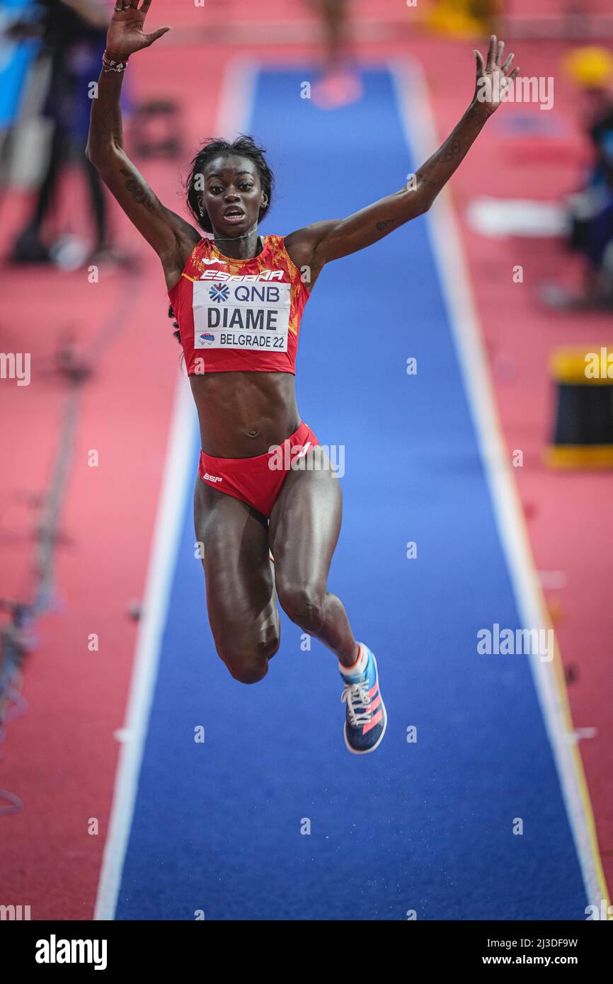 Fatima Diame jumping at the Belgrade 2022 Indoor World Championship in ...