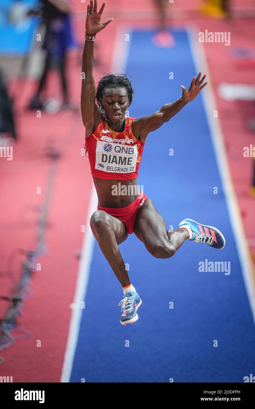 Fatima Diame jumping at the Belgrade 2022 Indoor World Championship in ...