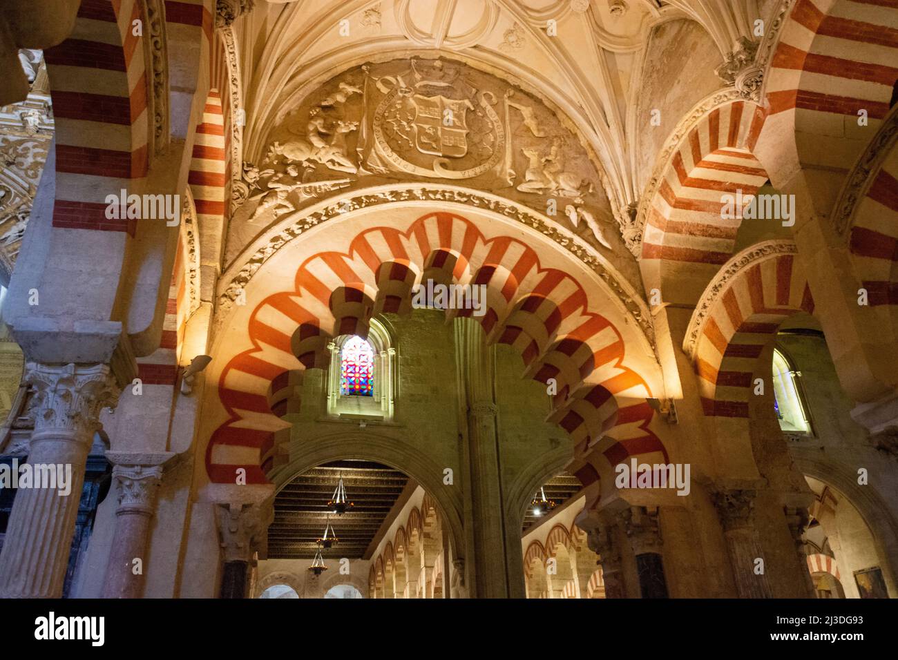 Medieval moorish architecture, colorful achways with columns in old ...
