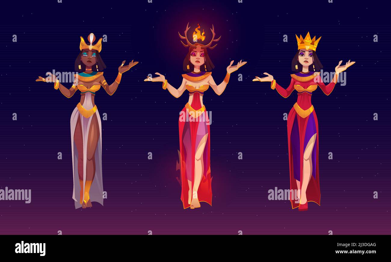 Cleopatra, devil girl and queen on background of sky with stars. Vector ...