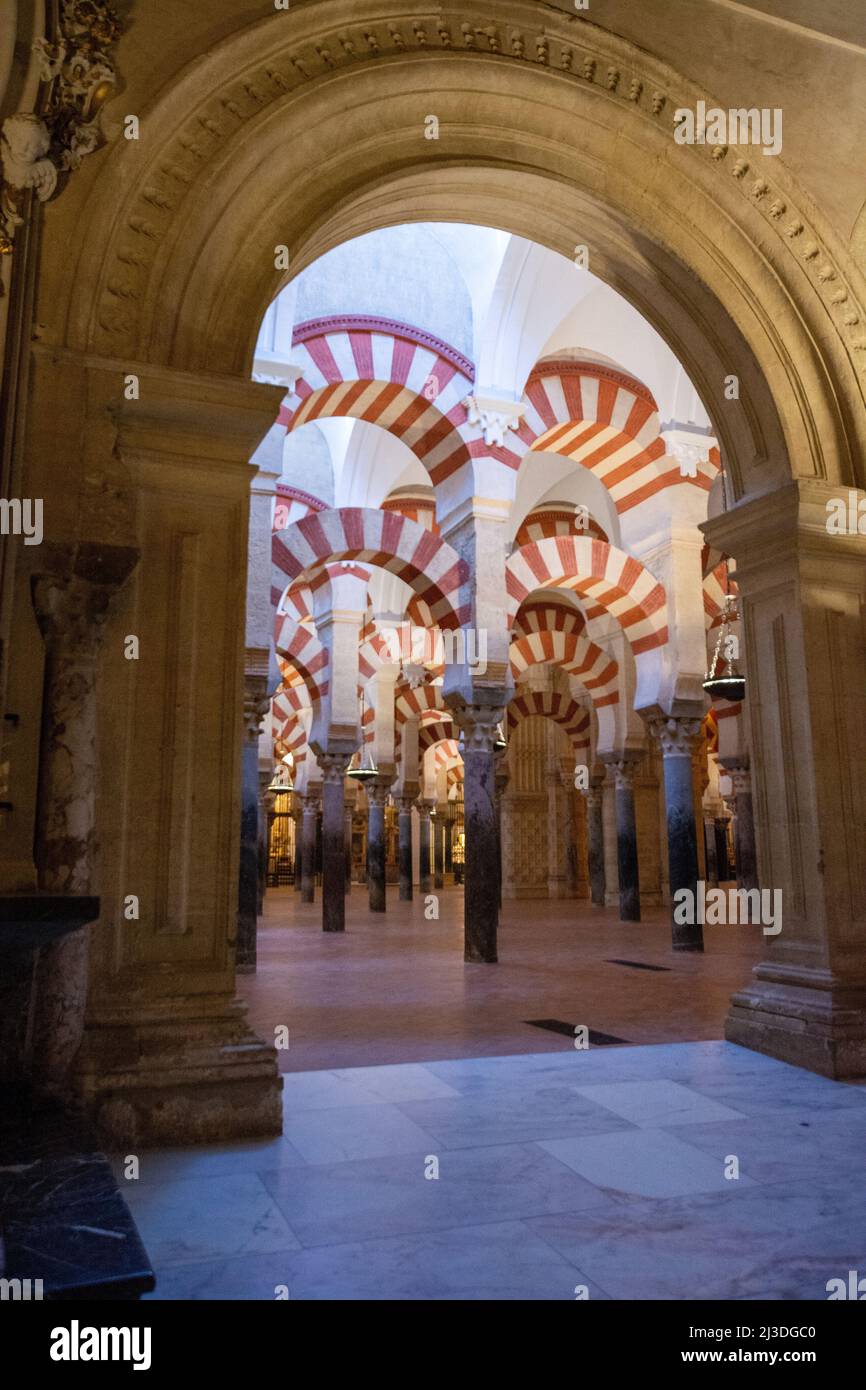 Medieval moorish architecture, colorful achways with columns in old ...