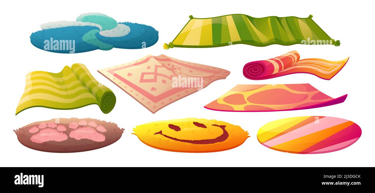 Carpets set, rectangle and round floor rugs isolated on white ...