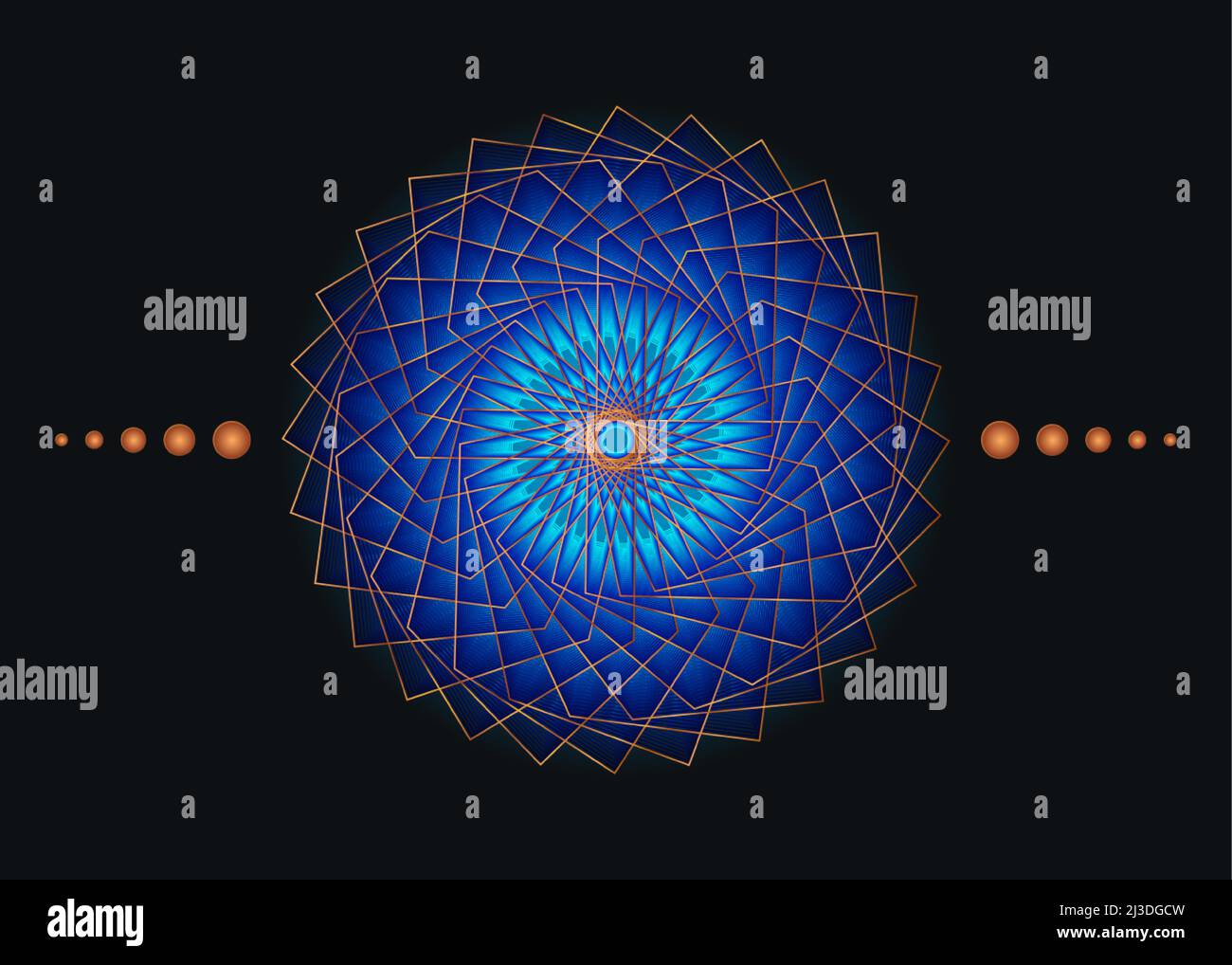 Sacred Geometry Mandala, blue flower gold meditative circle icon ...
