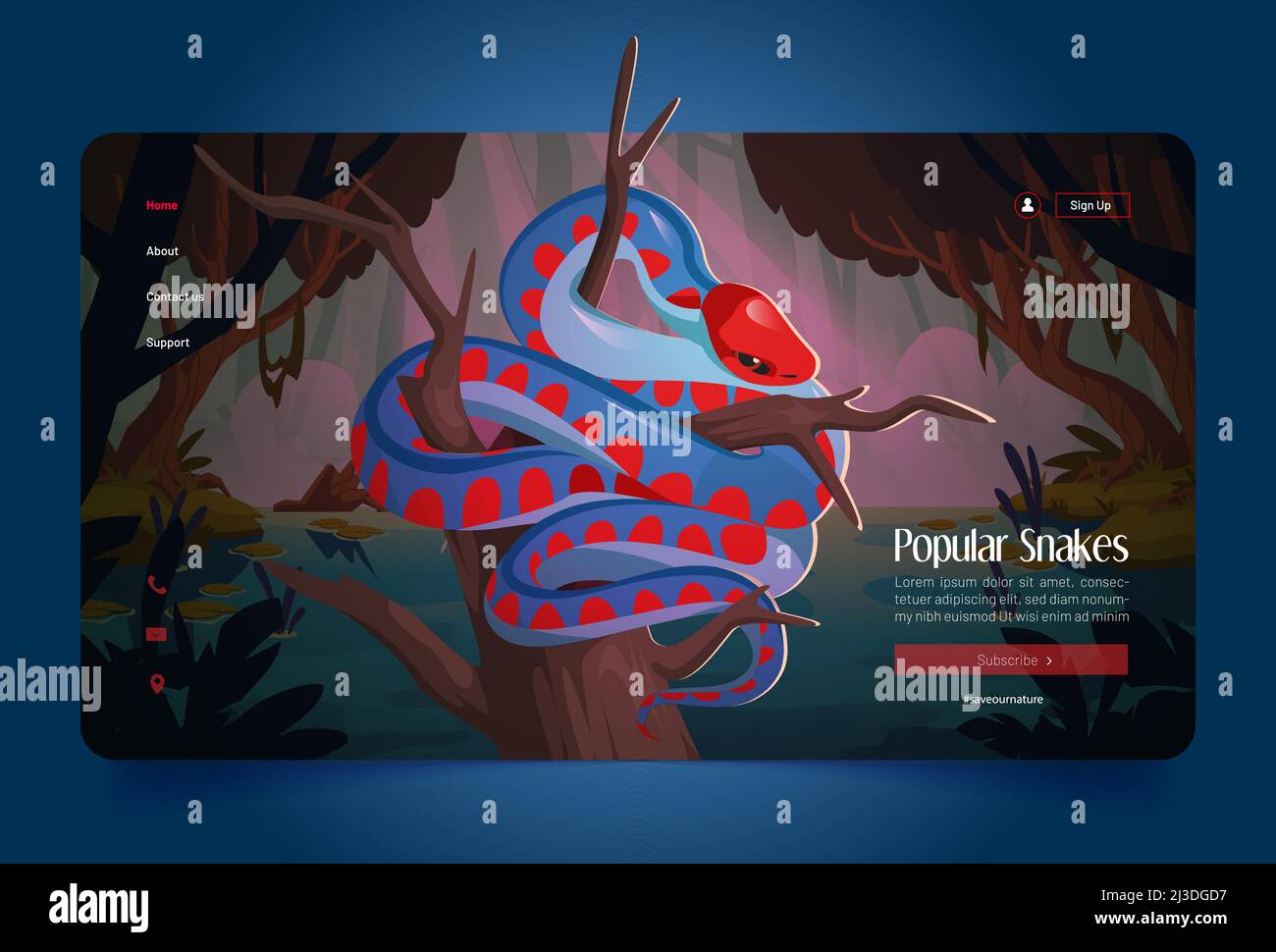 Popular snakes banner with California red-sided garter on tree in ...