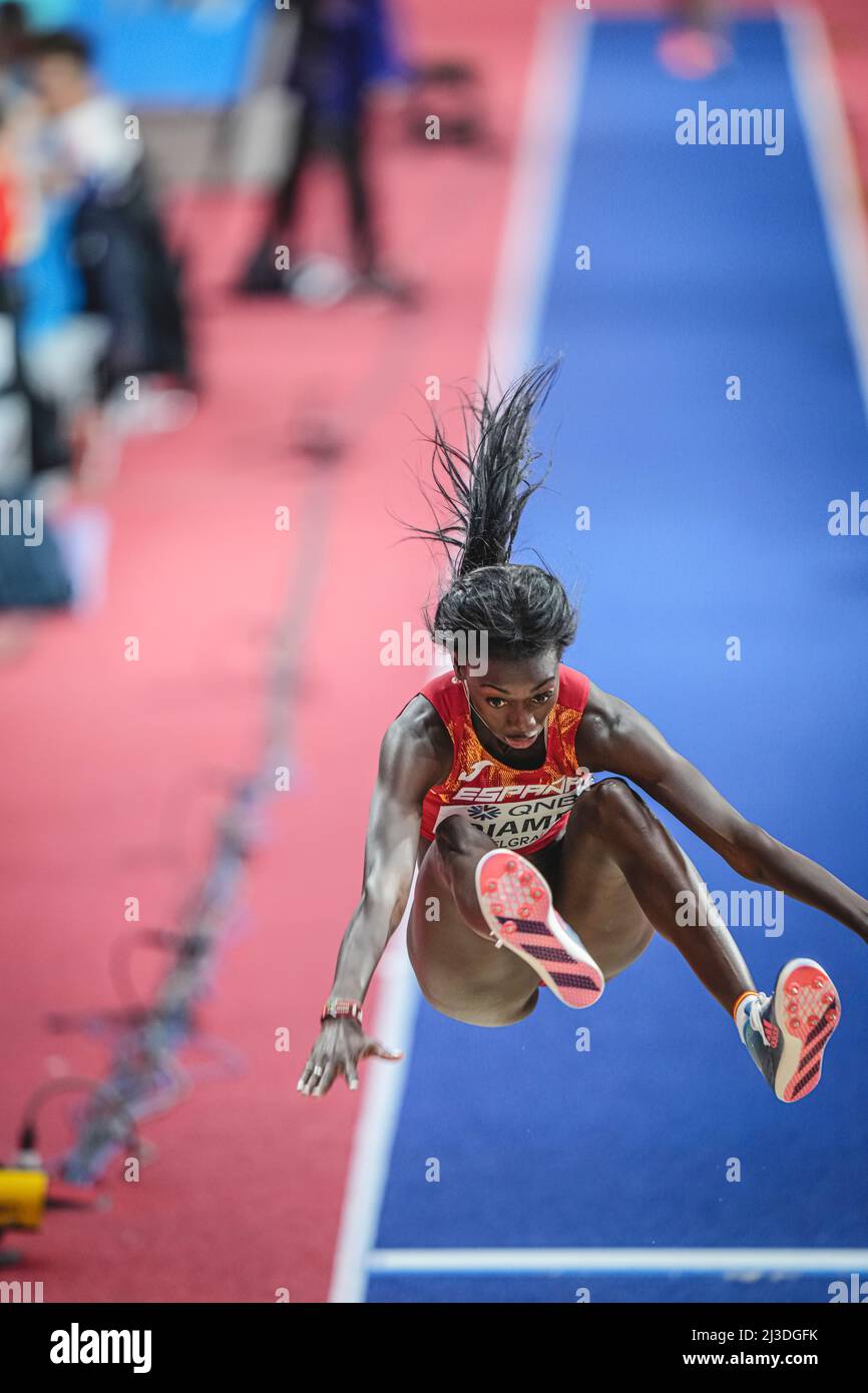 Fatima Diame jumping at the Belgrade 2022 Indoor World Championship in ...