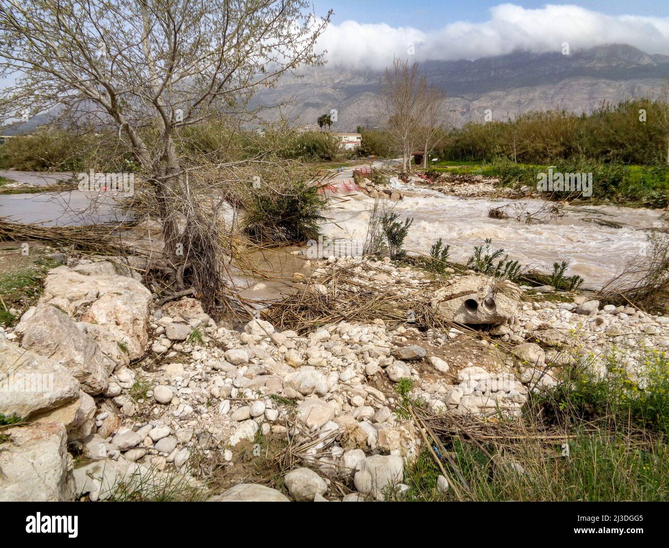 Global warming?, aftermath of flooding along the Algar river at Altea ...