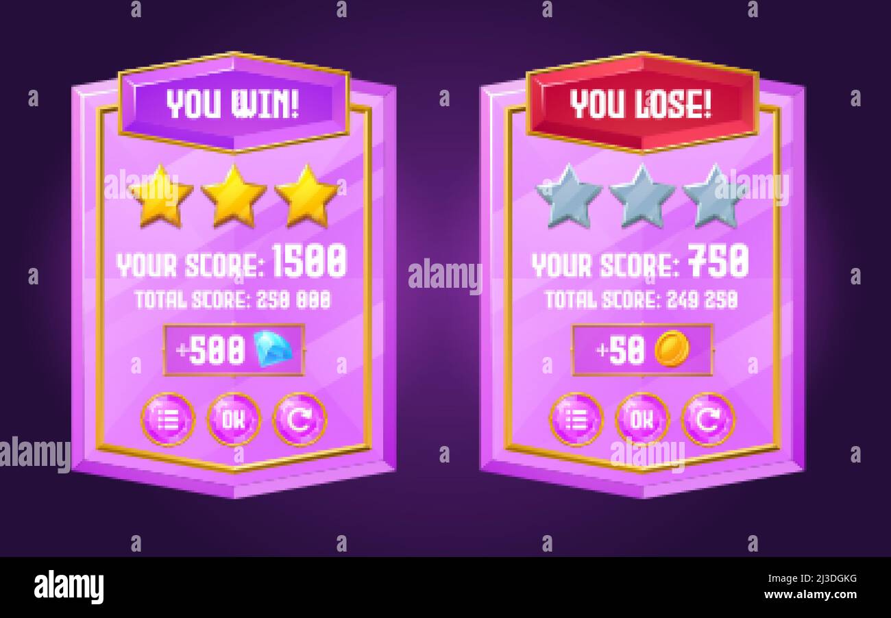 Game ui interface boards with level score, win and lose banners from ...