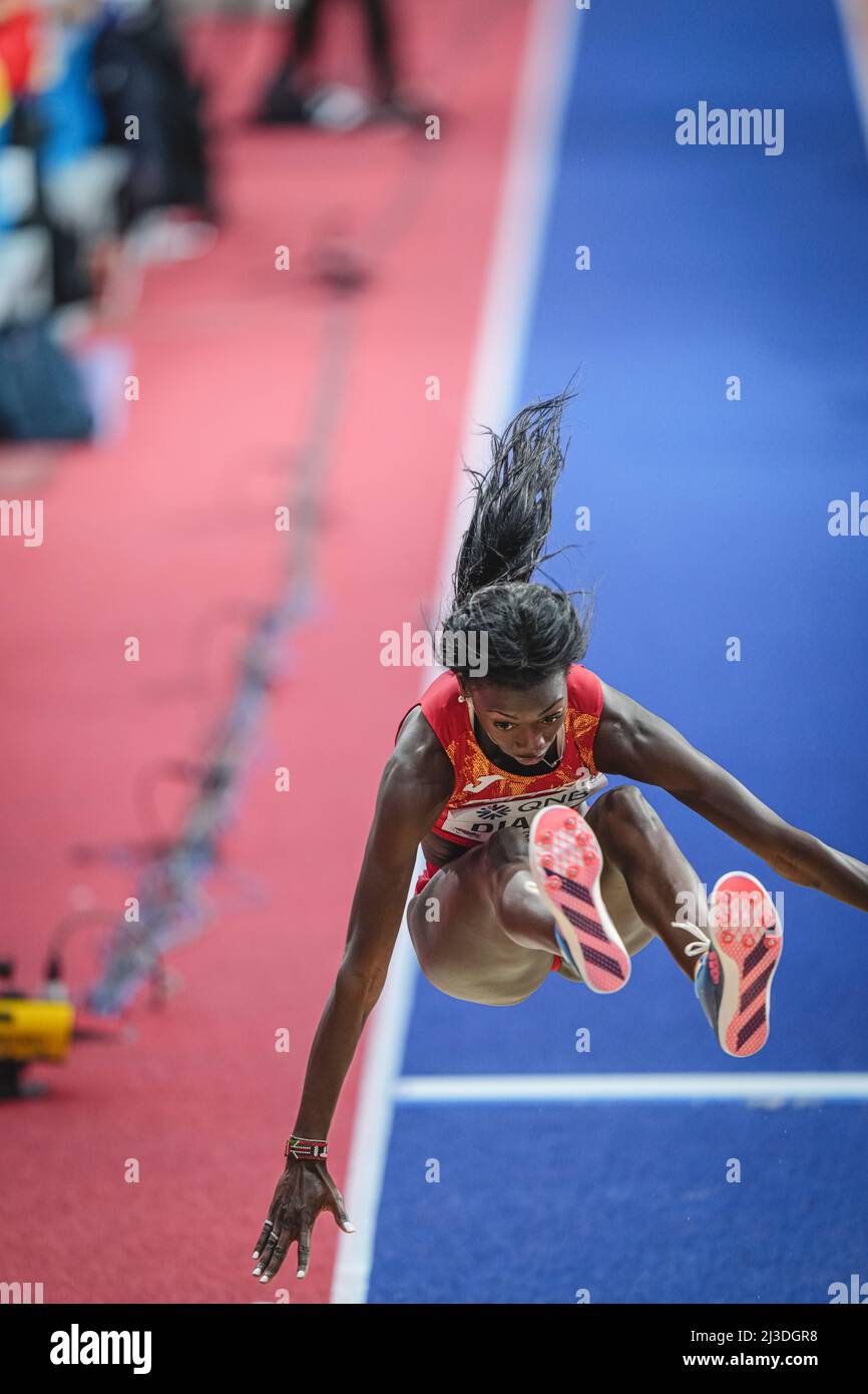 Fatima Diame jumping at the Belgrade 2022 Indoor World Championship in ...