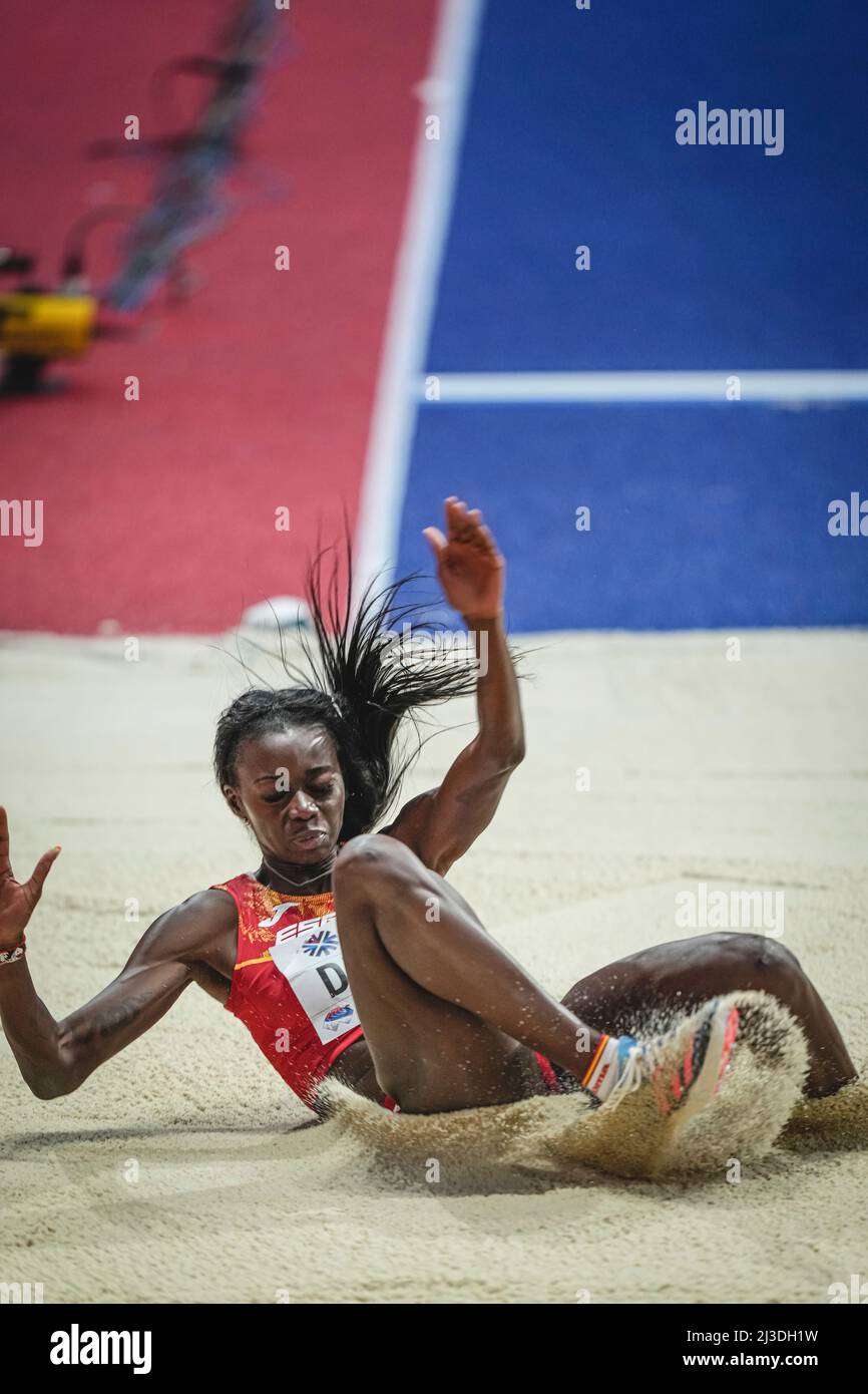 Fatima Diame jumping at the Belgrade 2022 Indoor World Championship in ...