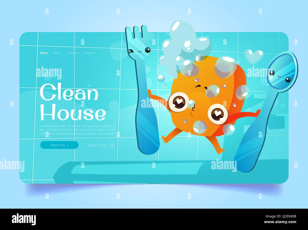 Clean house cartoon landing page, cute cleaning sponge character ...