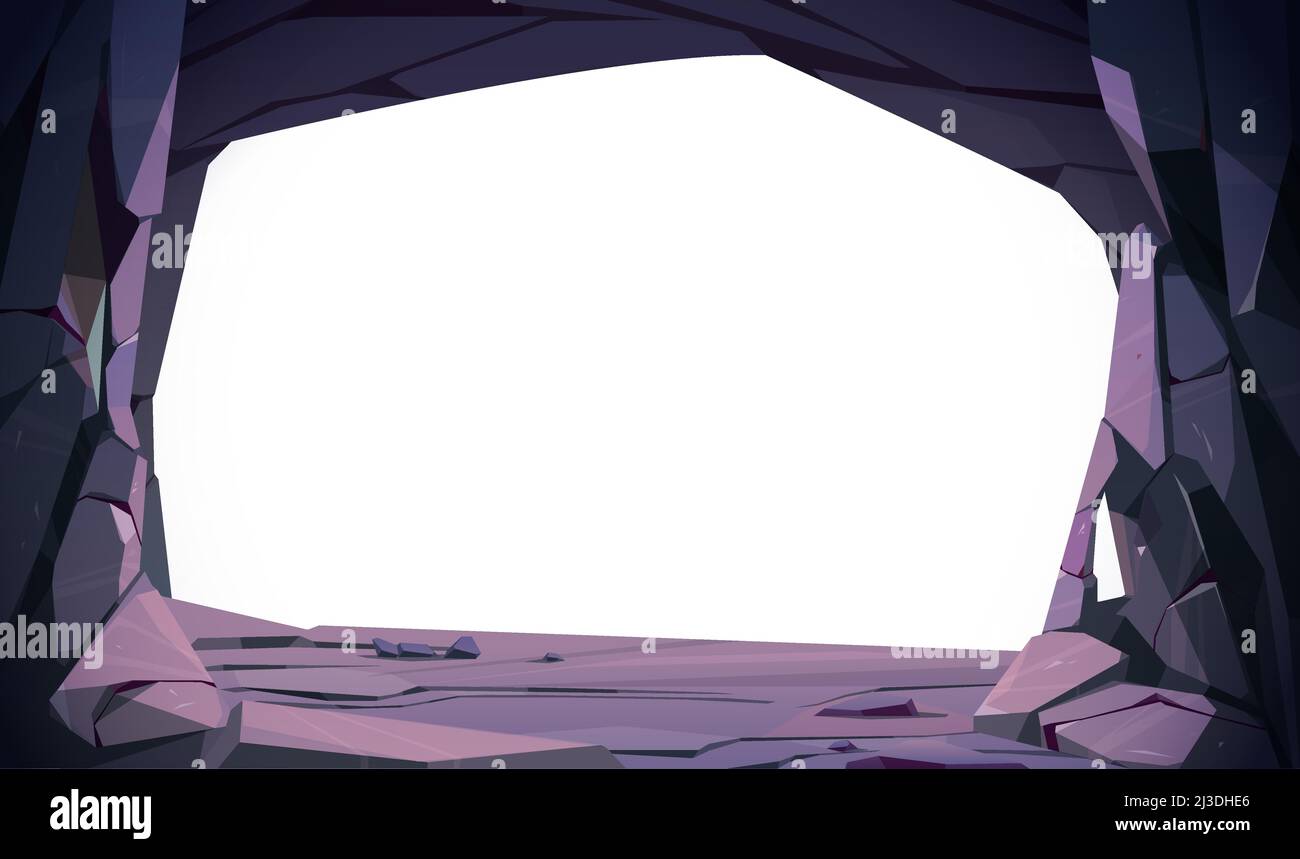 Stone cave entrance with empty white space inside. Vector template with ...