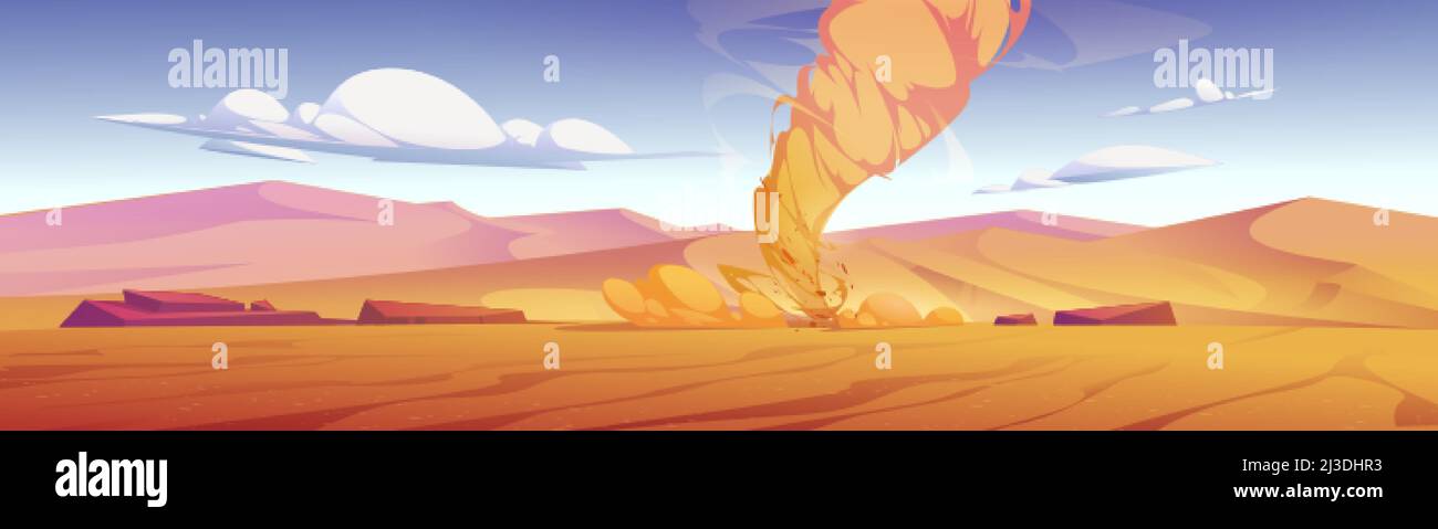 Tornado, wind storm with air funnel in desert. Vector cartoon ...