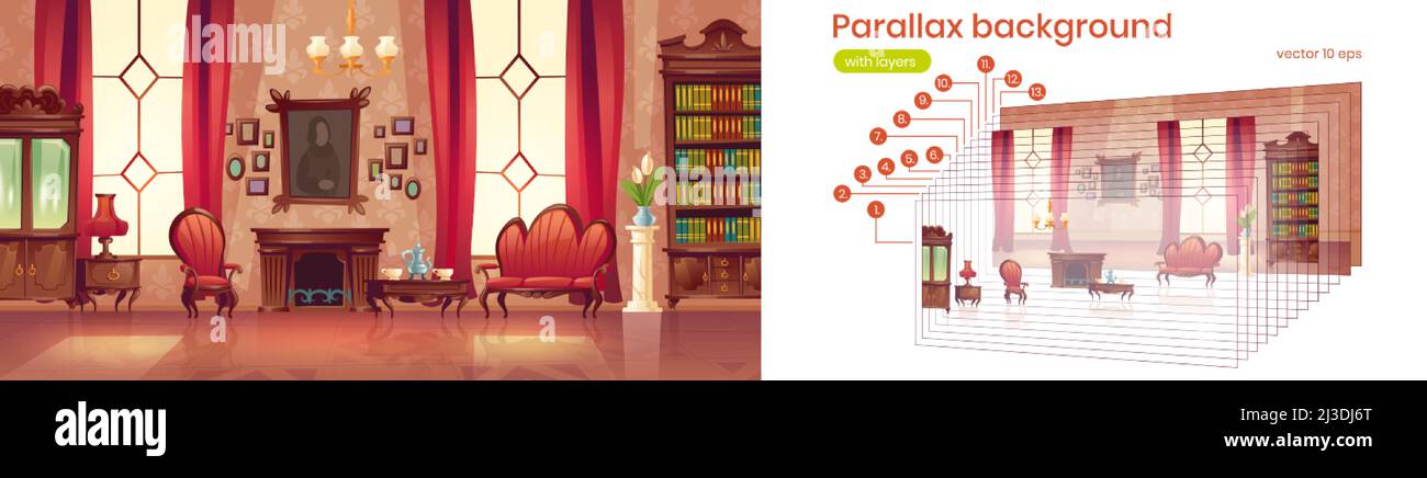 Living room interior in classic victorian style with fireplace, sofa ...