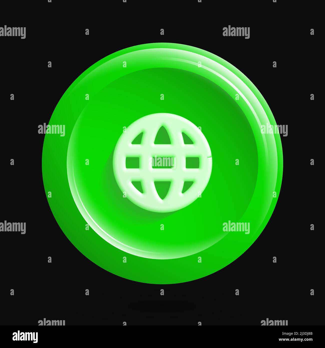Green Web Icon. Internet, Network Globe Isolated 3D Button. Vector ...