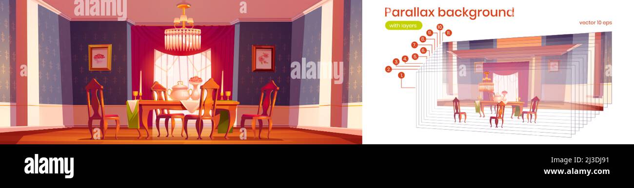 Dining room interior in classic victorian style with wooden table ...