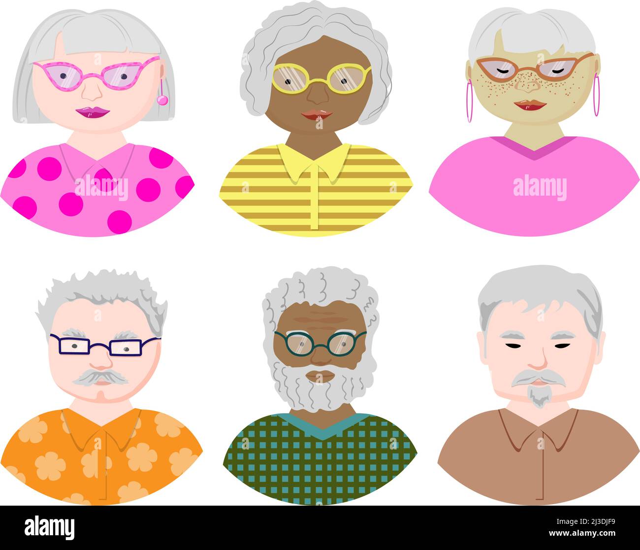 A set of avatars for older nice people. A diverse group of young men ...
