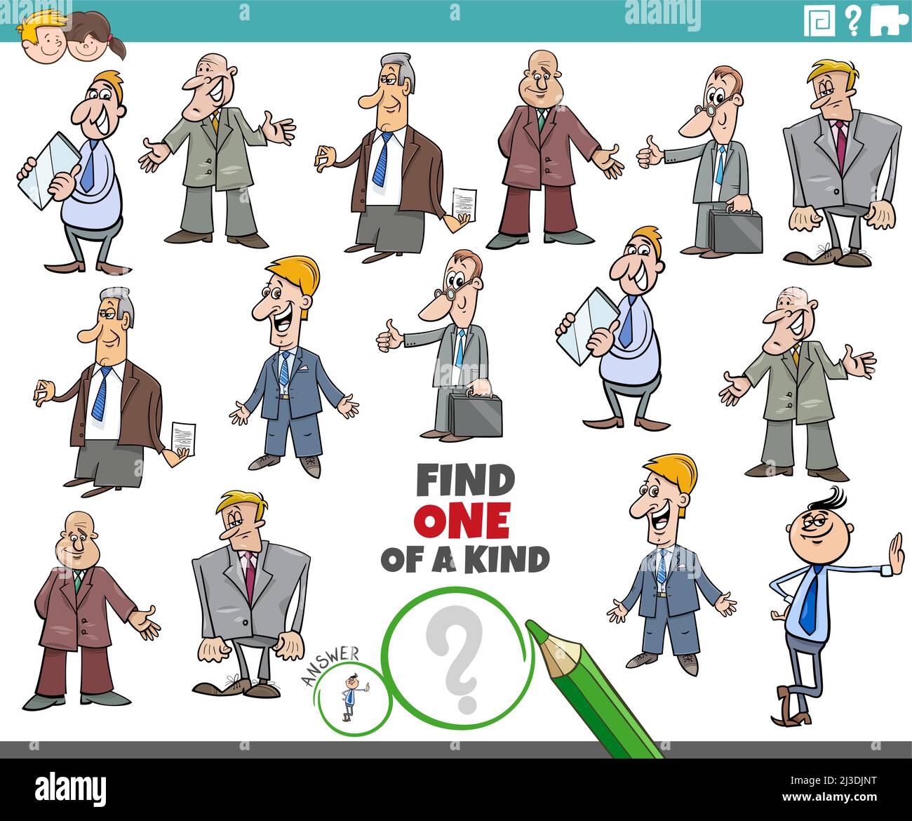 Cartoon illustration of find one of a kind picture educational game ...