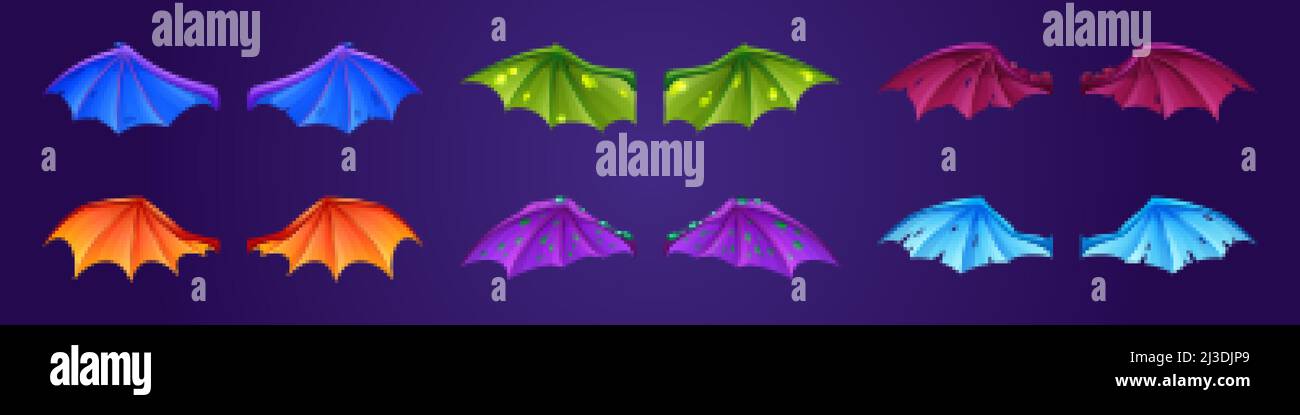 Set of dragon wings myth and fable creatures, demon or bats different ...