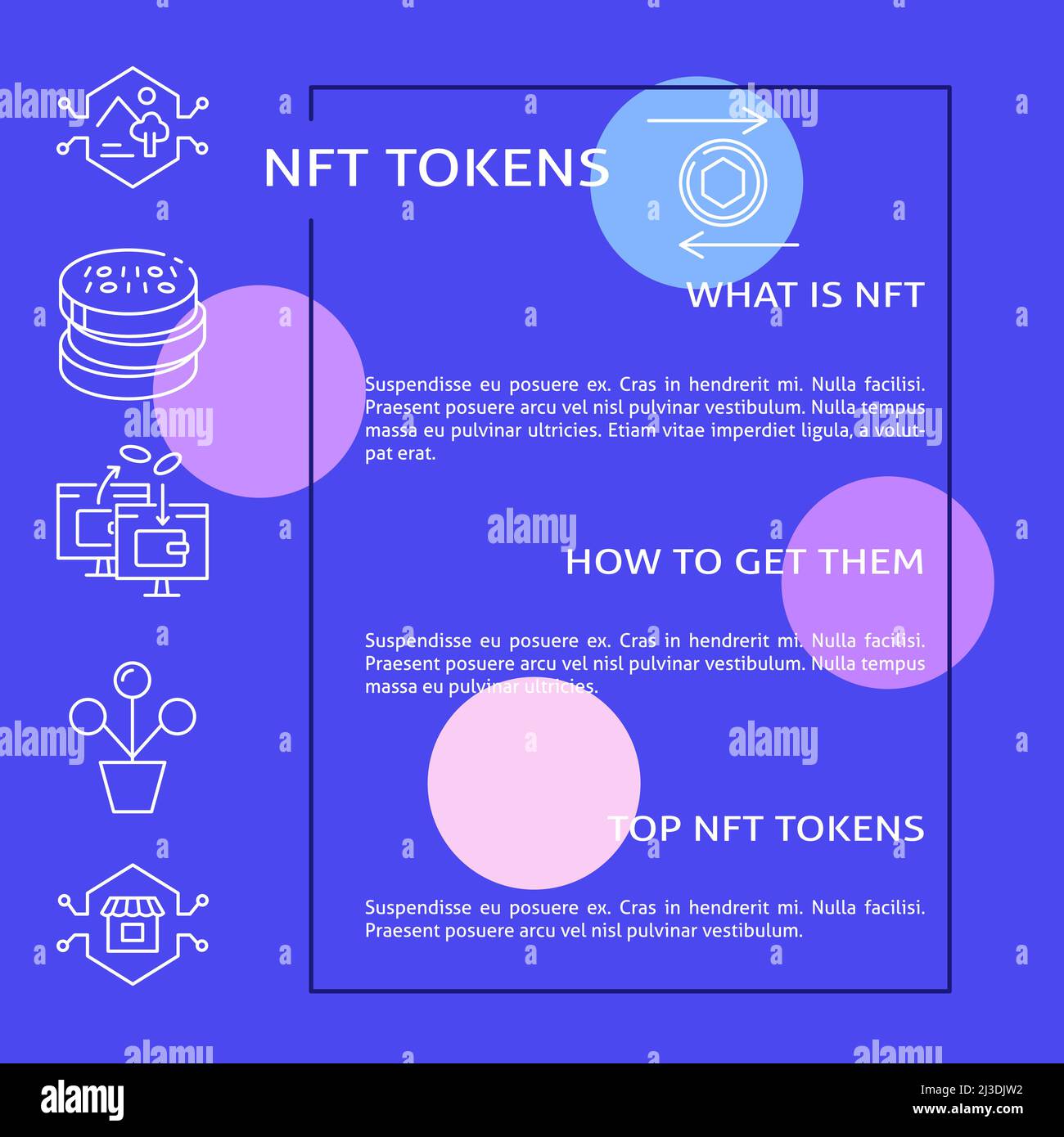 NFT tokens banner template with place for text. Digital money symbols ...