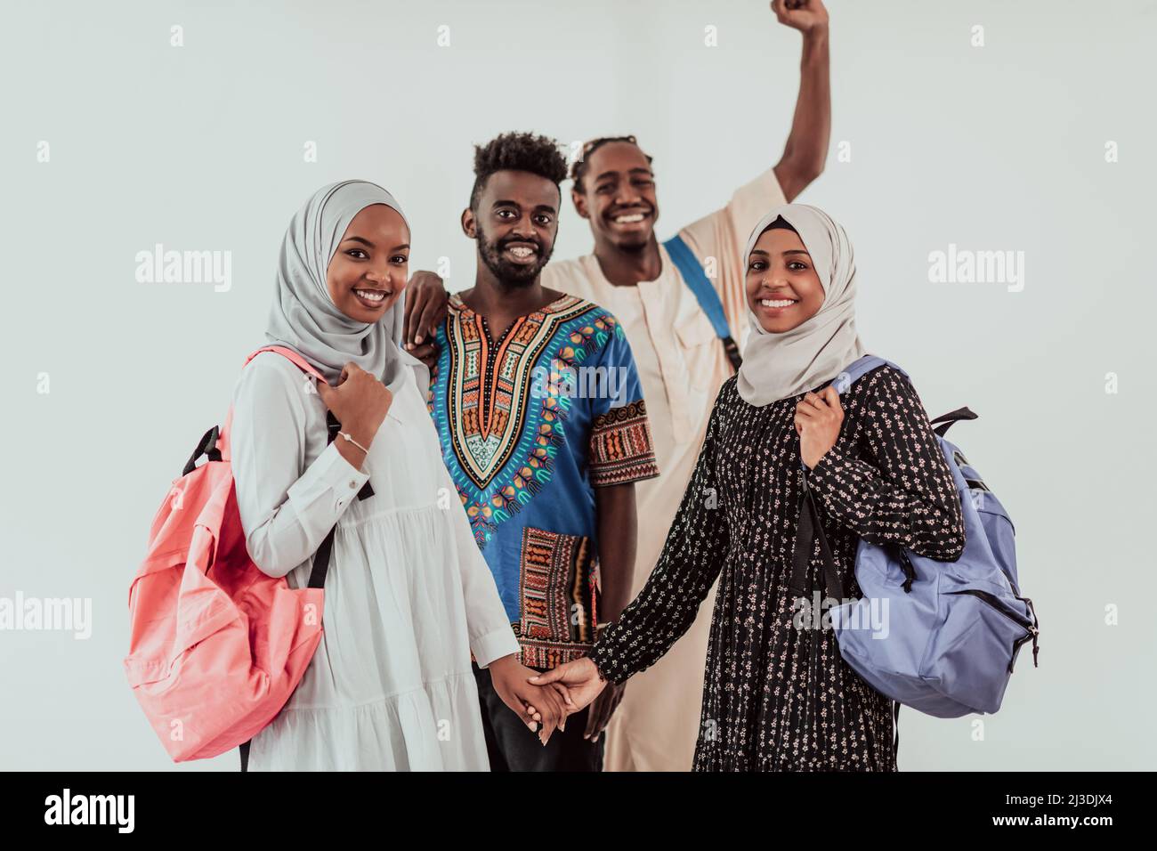 Group of happy african students having conversation and team meeting ...