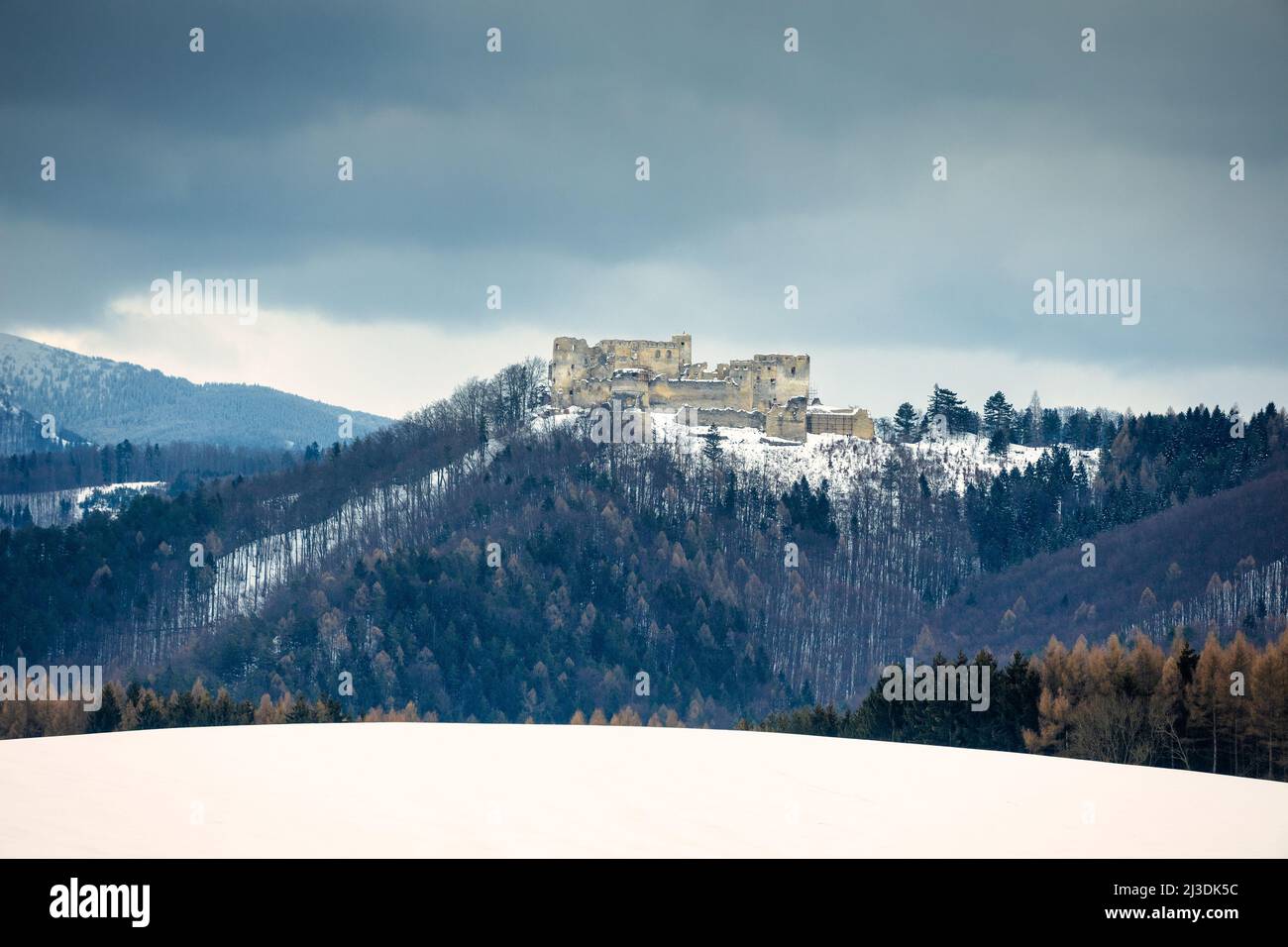 The medieval castle Lietava in winter, Slovakia, Europe Stock Photo - Alamy