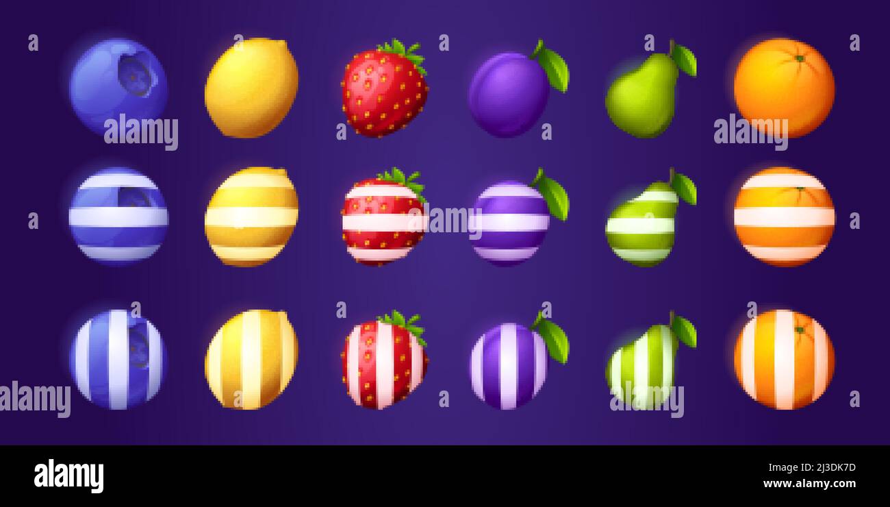 Fruit and berries icons for ui mobile game or casino slot machine ...