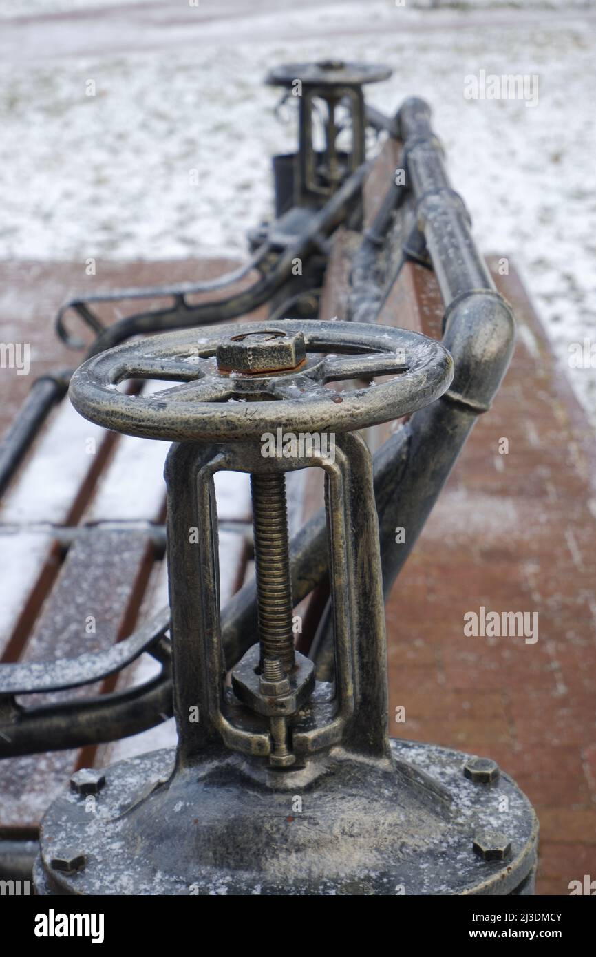 Steampunk-style water pump with valves and pressure gauges Stock Photo ...