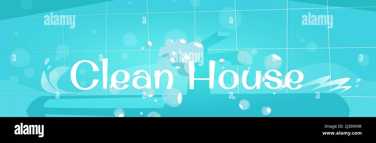 Clean house poster with kitchen or bathroom interior with sink, faucet ...