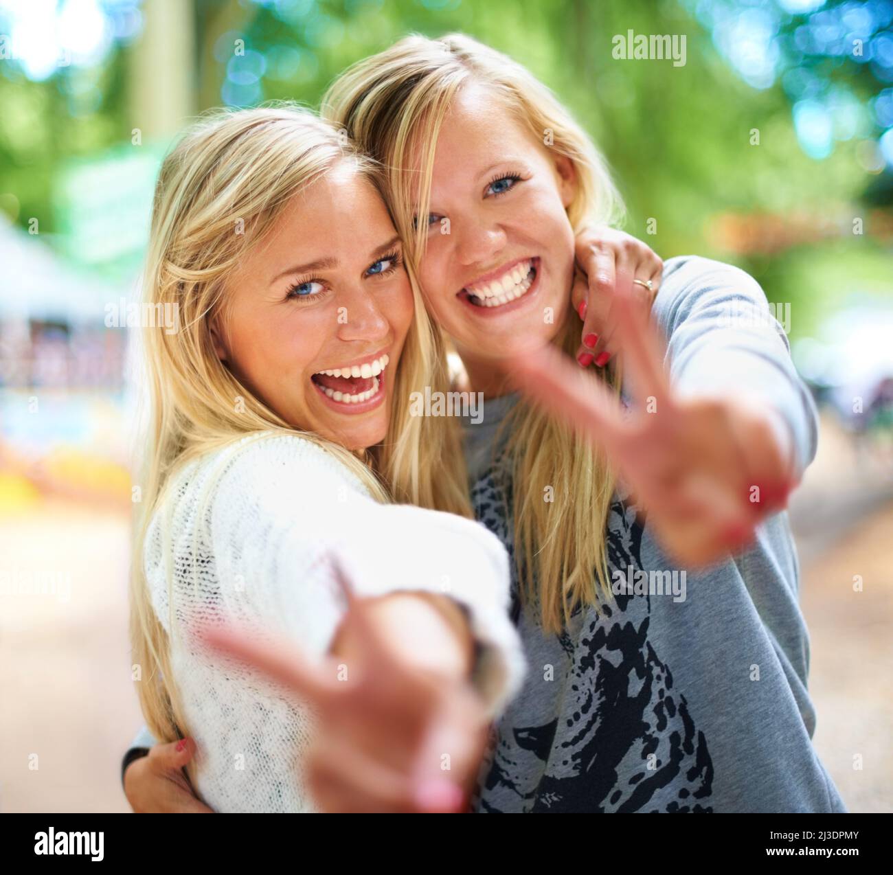 Having fun with my best friend. Two friends having fun at a festival ...