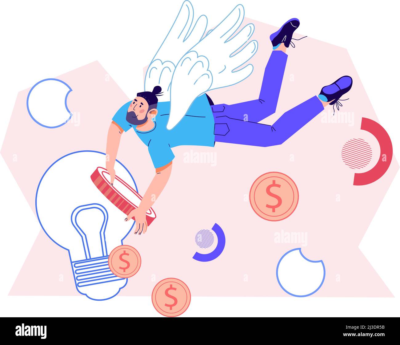 Angel Investor Cartoon Angel Investor, Online Meetup Stock Vector
