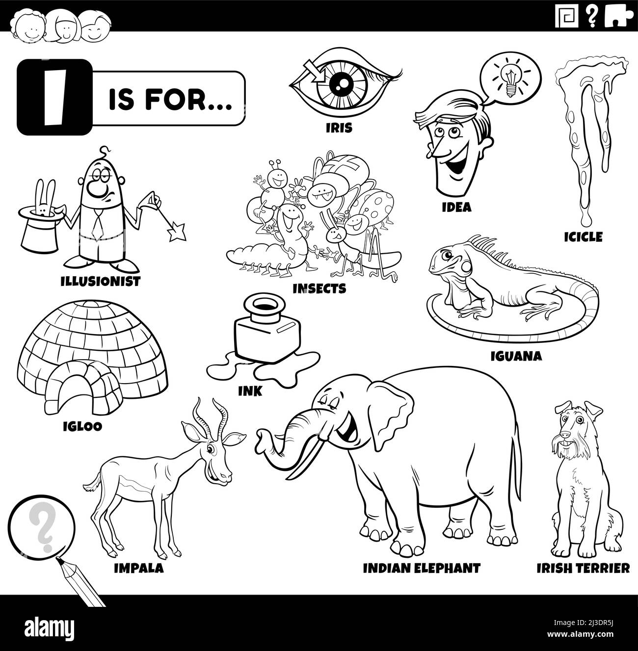 Black and white educational cartoon illustration for children with ...