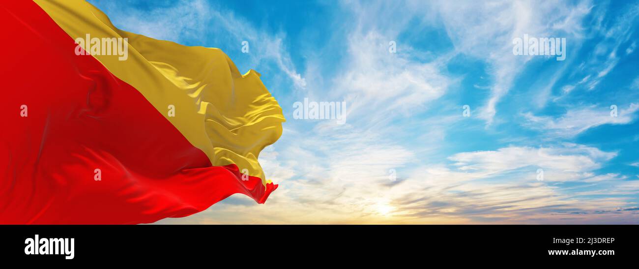 flag of Palermo, Italy at cloudy sky background on sunset, panoramic ...