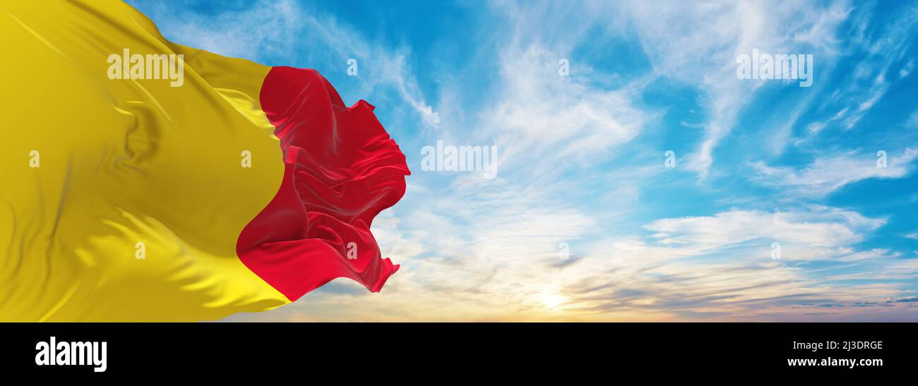 flag of Ravenna, Italy at cloudy sky background on sunset, panoramic ...