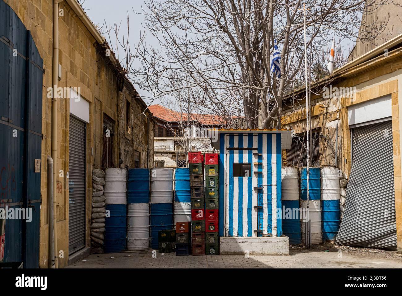 An outpost is seen at the border of the UN buffer zone, Nicosia, Cyprus ...